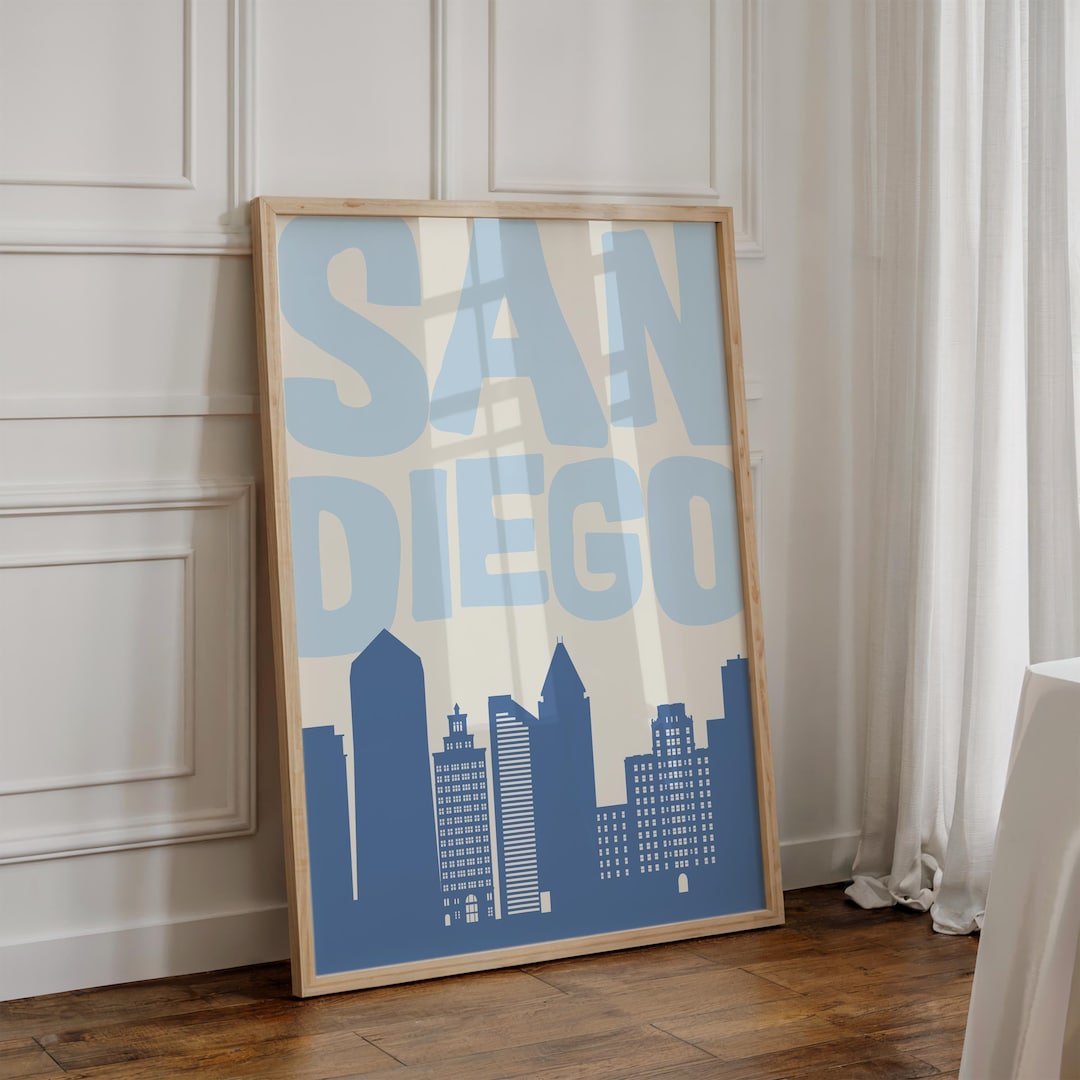 San Diego Wall Art • Preppy Dorm Decor • Blue Skyline Silhouette ...