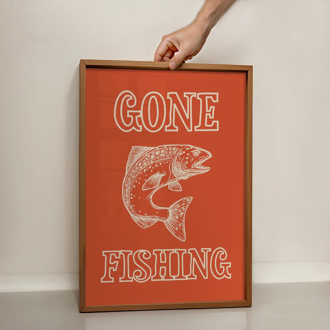 Gone Fishing Poster: Rustic Cabin Decor, Angler Gift (digital Art) - Etsy