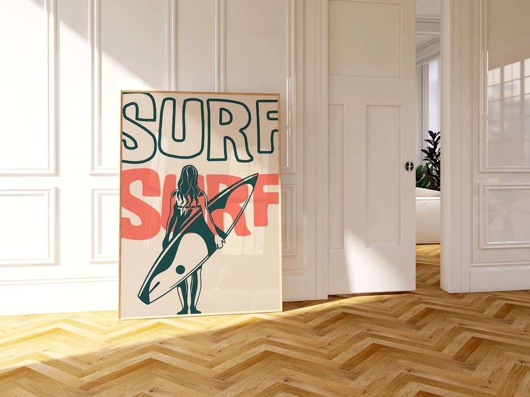 Retro Surfer Girl Print: Boho Coastal Wall Art (digital Download) - Etsy