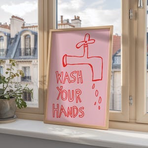 Wash Your Hands Print Funny Bathroom Print Cute Bathroom Decor Retro ...