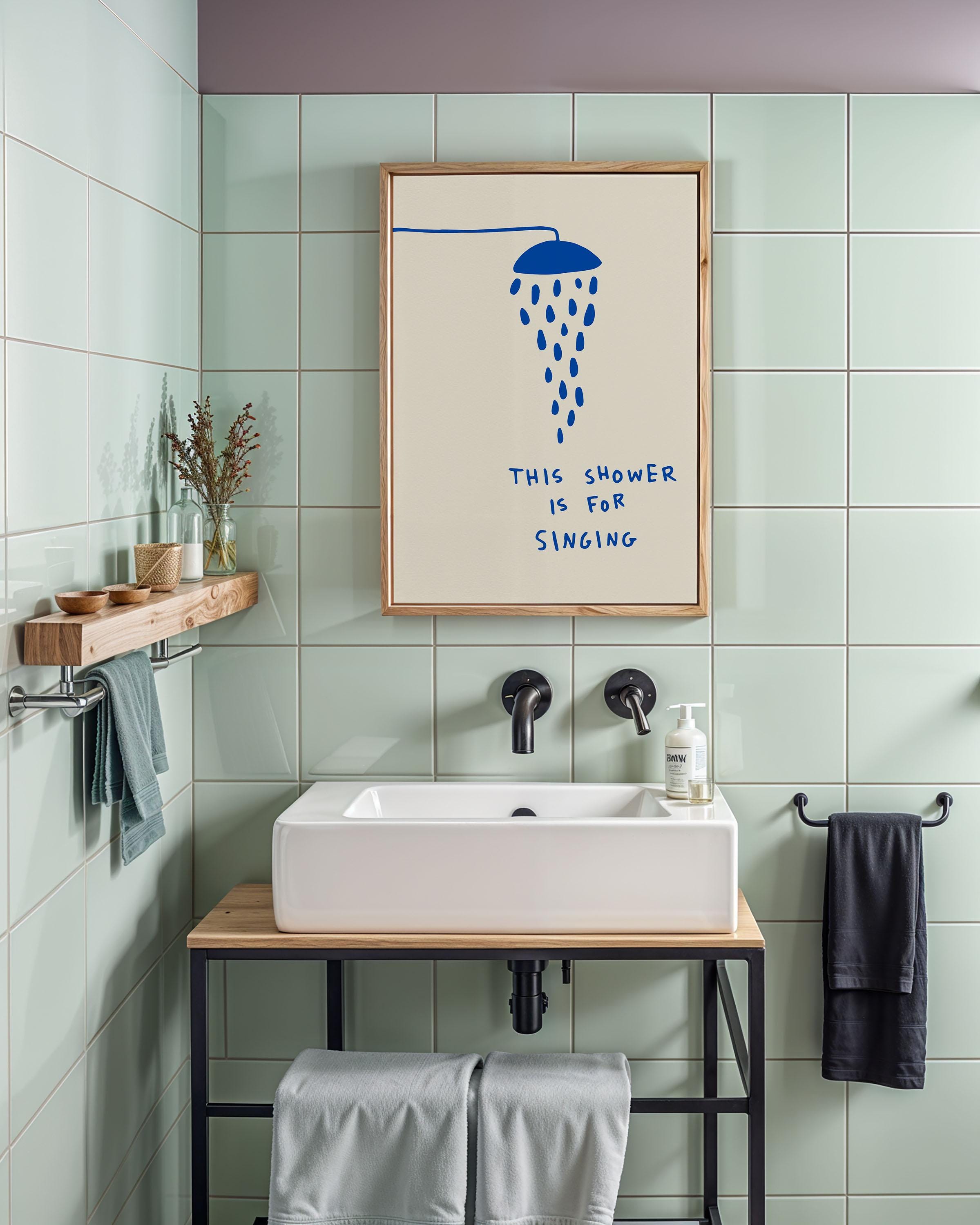 This Shower is for Singing Art Print Retro Bathroom Print Bathroom ...