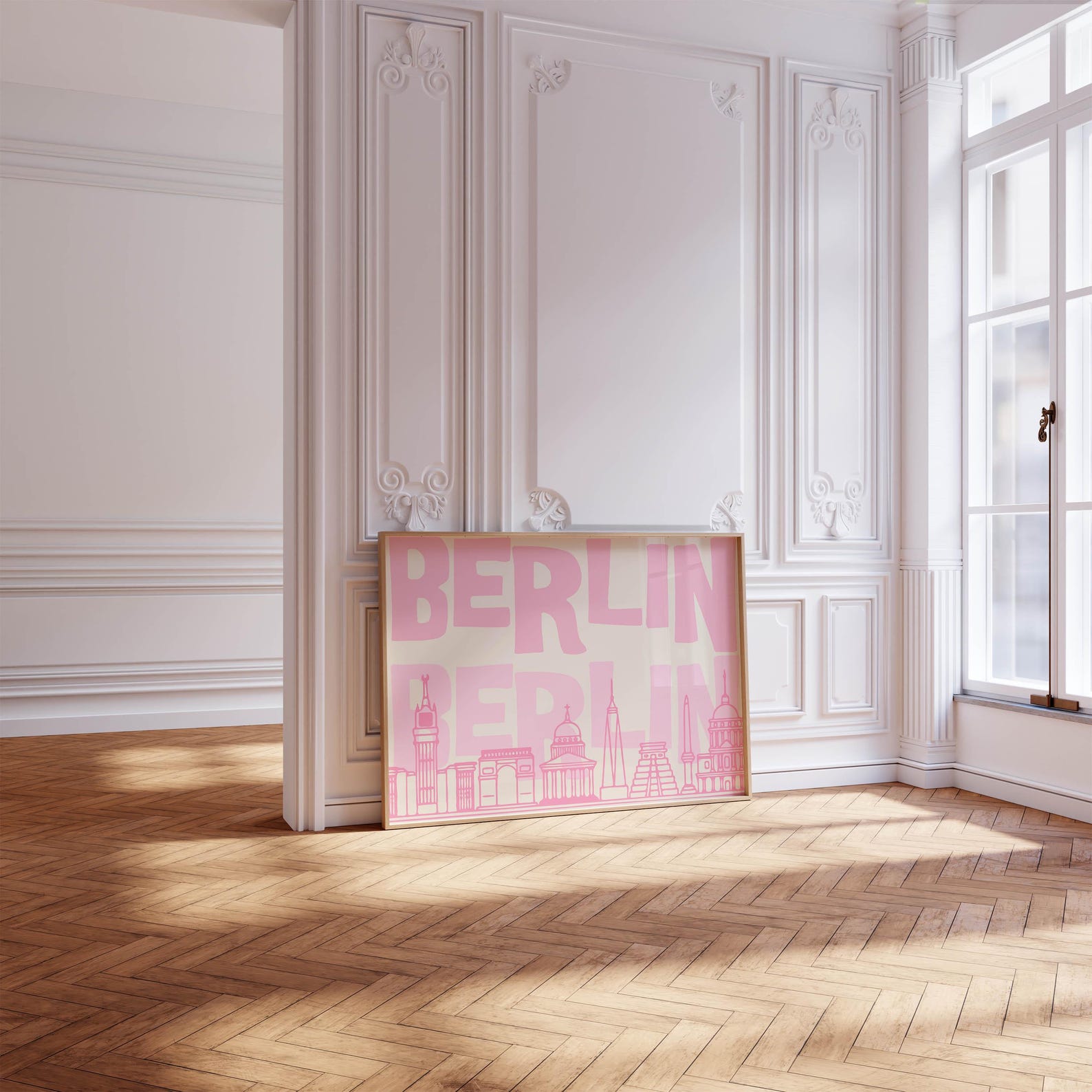 Pink Berlin Skyline Art Print: Modern City Illustration (digital ...