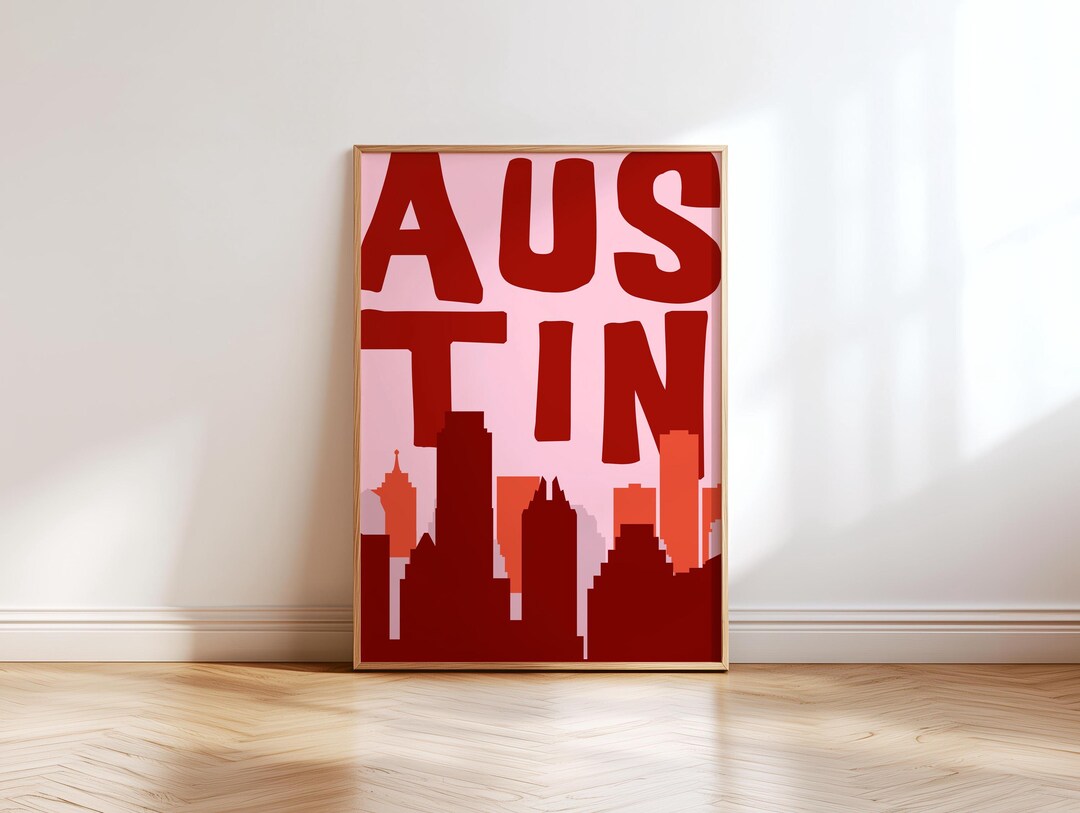 Austin Poster • Funky Retro Wall Art • Dopamine Decor • Pink and Red ...