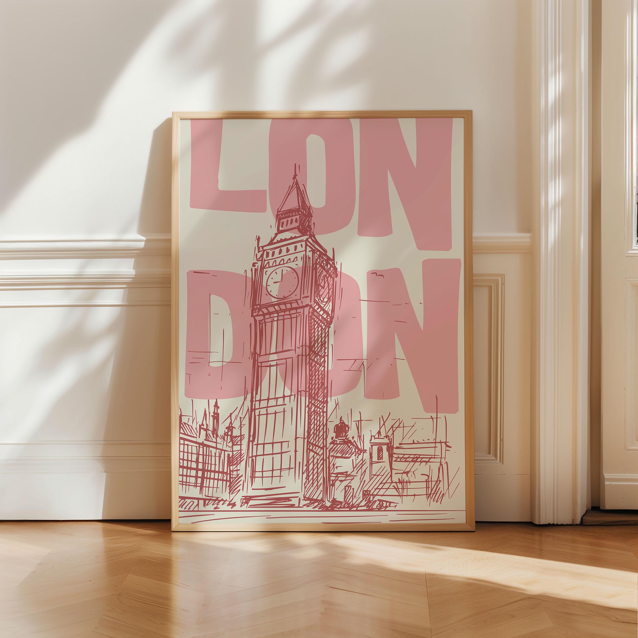 Pink London Skyline Poster: Preppy Big Ben City Art (digital Download ...