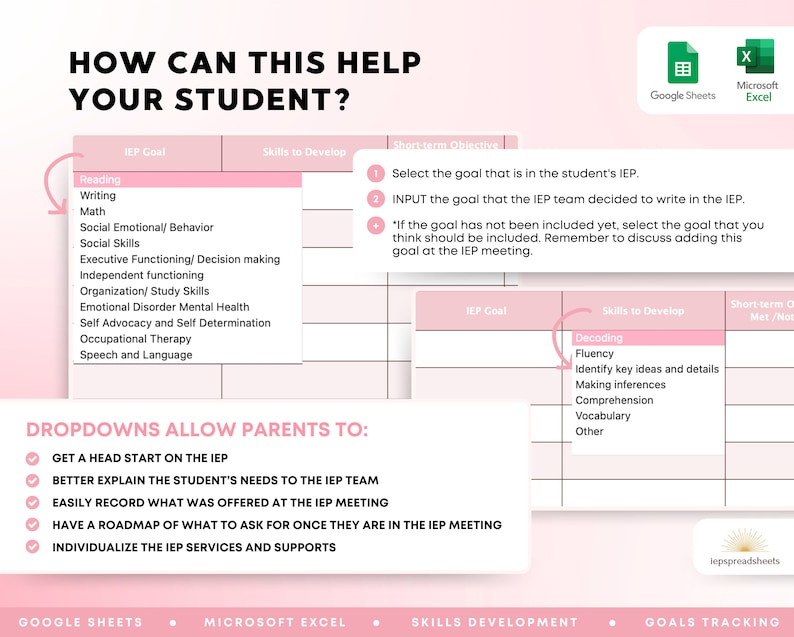 Annual IEP Goal Spreadsheet With Dropdown Menu | Google Sheets ...