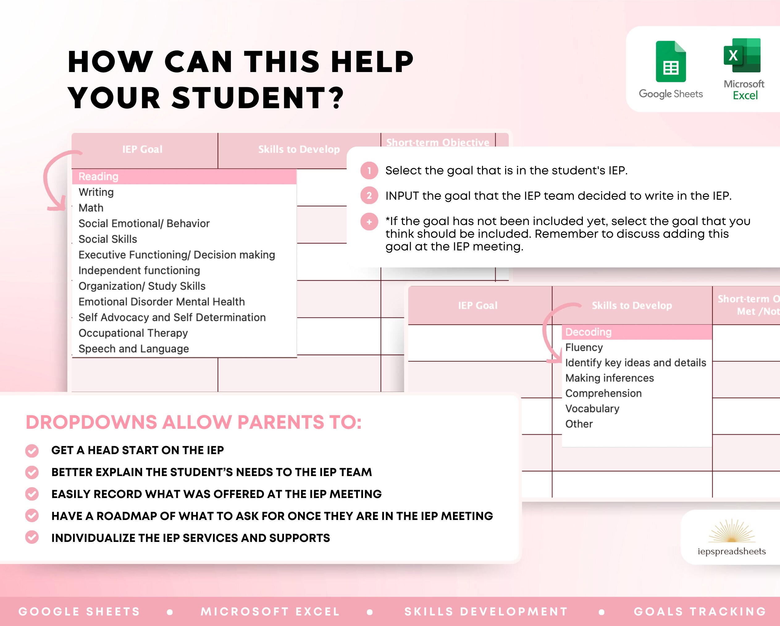 Annual IEP Goal Spreadsheet With Dropdown Menu | Google Sheets ...
