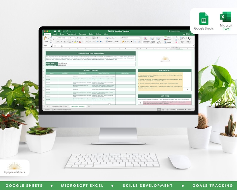 Discipline Tracker IEP Spreadsheet With Dropdown Menu | Google Sheets ...