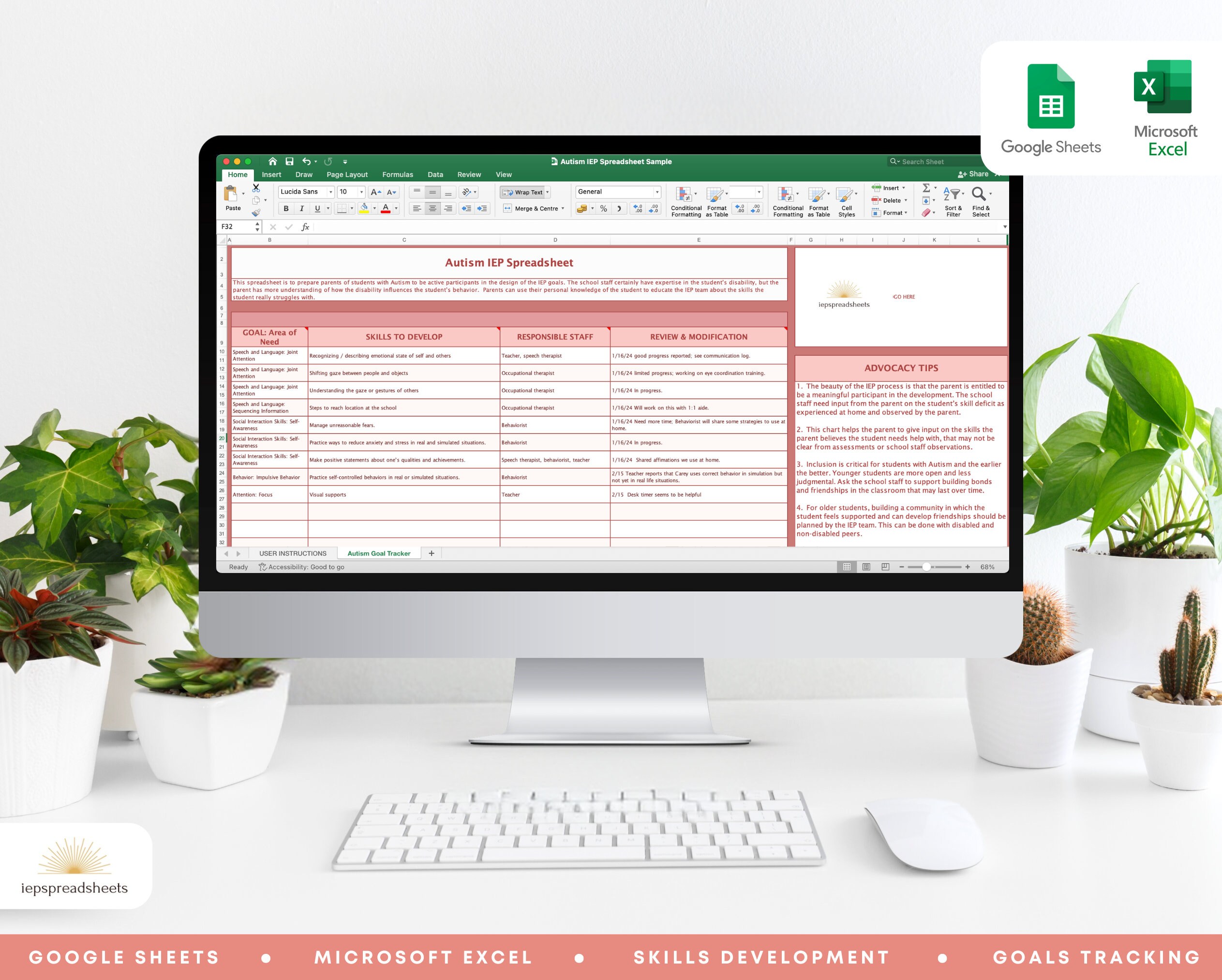 Autism IEP Spreadsheet With Dropdown Menu | Google Sheets | Microsoft ...