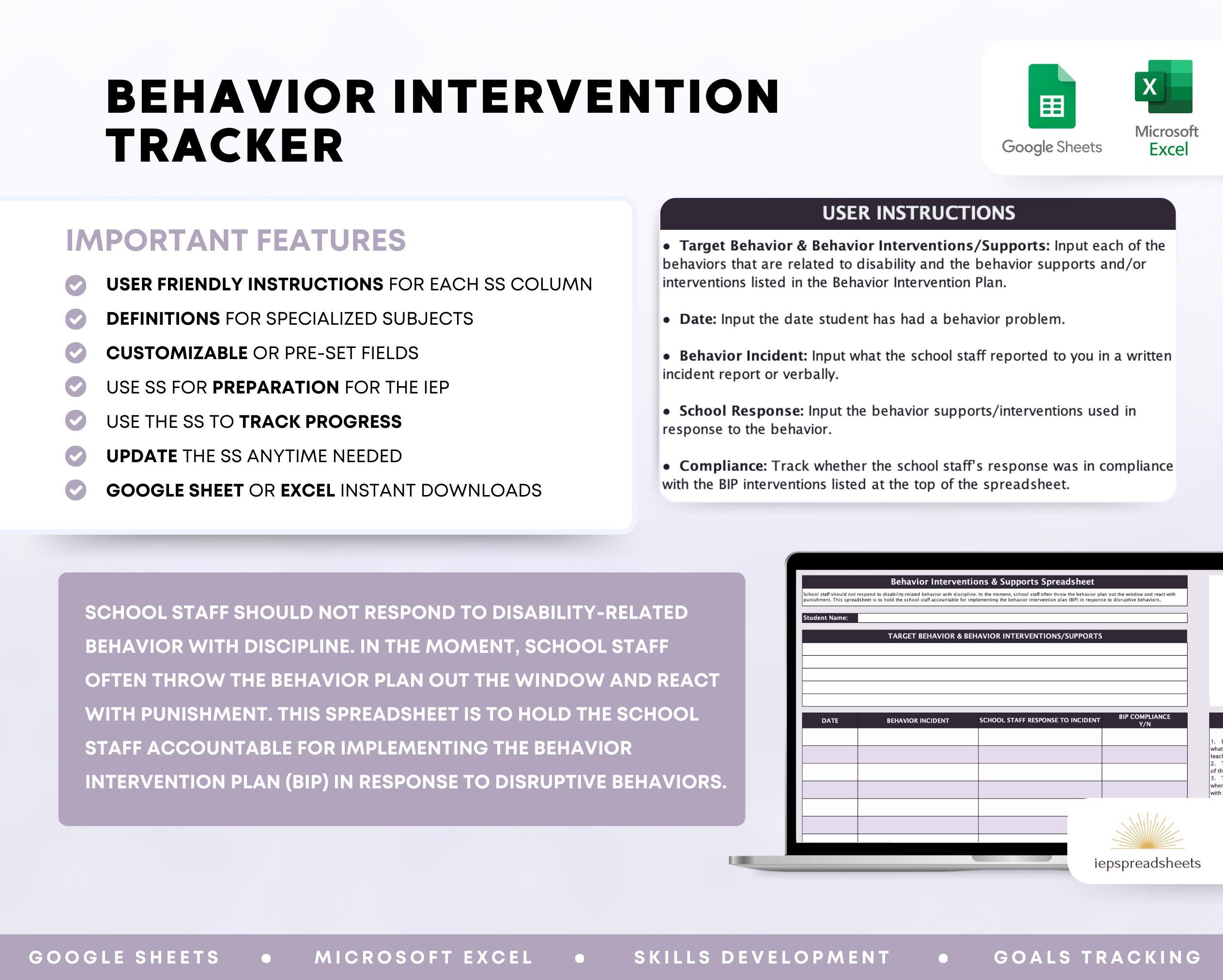 Behavior Intervention Tracker IEP Spreadsheet | Google Sheets ...
