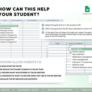 Social Emotional IEP Spreadsheet With Dropdown Menu | Google Sheets ...