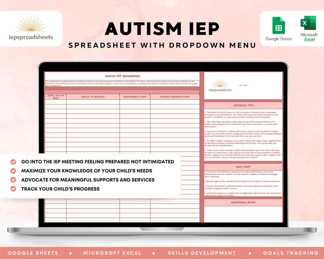 Autism IEP Spreadsheet With Dropdown Menu | Google Sheets | Microsoft ...
