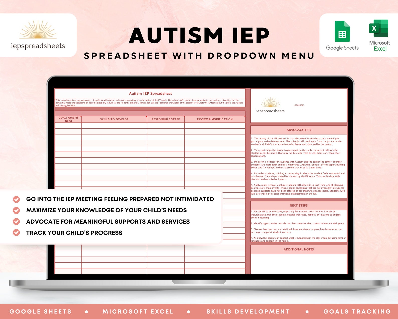 Autism IEP Spreadsheet With Dropdown Menu | Google Sheets | Microsoft ...