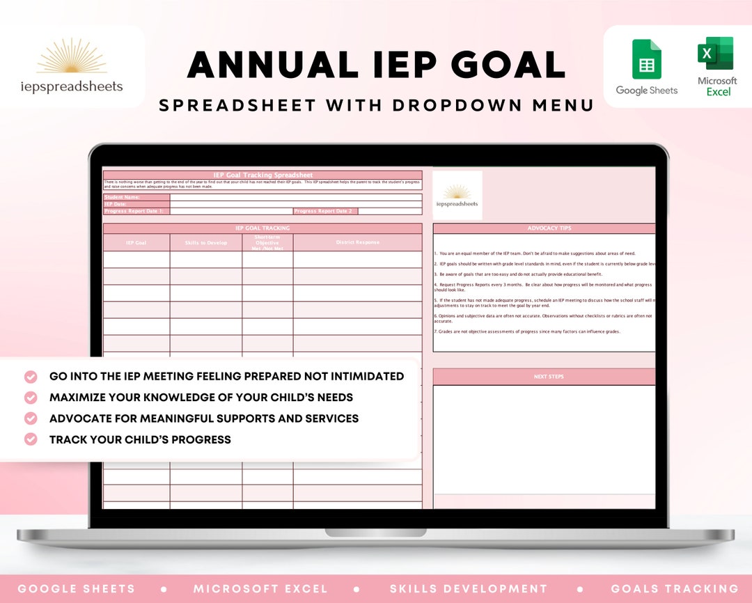 Annual IEP Goal Spreadsheet With Dropdown Menu | Google Sheets ...