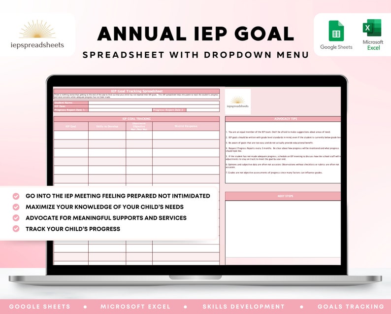 Annual IEP Goal Spreadsheet With Dropdown Menu | Google Sheets ...