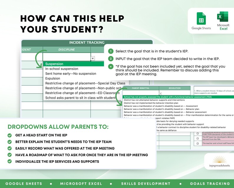 Discipline Tracker IEP Spreadsheet With Dropdown Menu | Google Sheets ...
