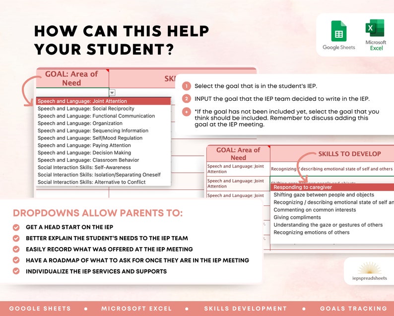 Autism IEP Spreadsheet With Dropdown Menu | Google Sheets | Microsoft ...
