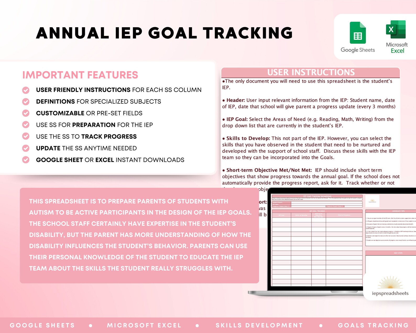 Annual IEP Goal Spreadsheet With Dropdown Menu | Google Sheets ...
