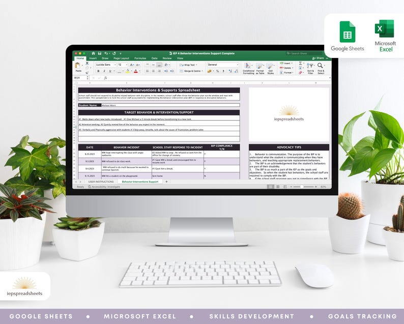 Behavior Intervention Tracker IEP Spreadsheet | Google Sheets | Microsoft Excel - Etsy