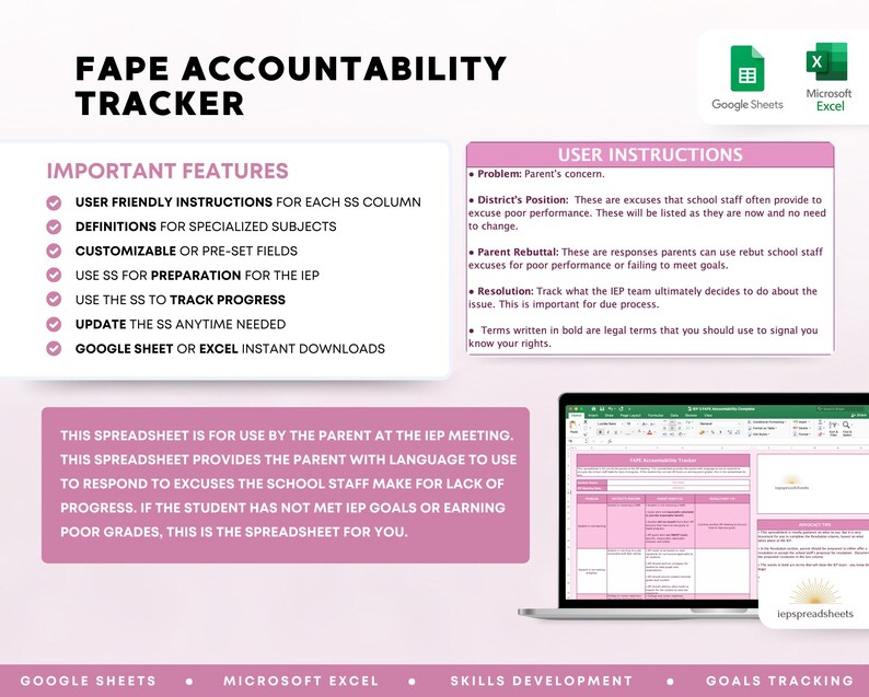 FAPE Accountability IEP Spreadsheet | Google Sheets | Microsoft Excel ...