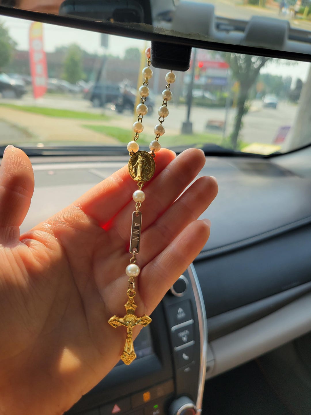 Handmade Car Rosary | Custom Name Plate | Gold Plated, Gift for Loved ...