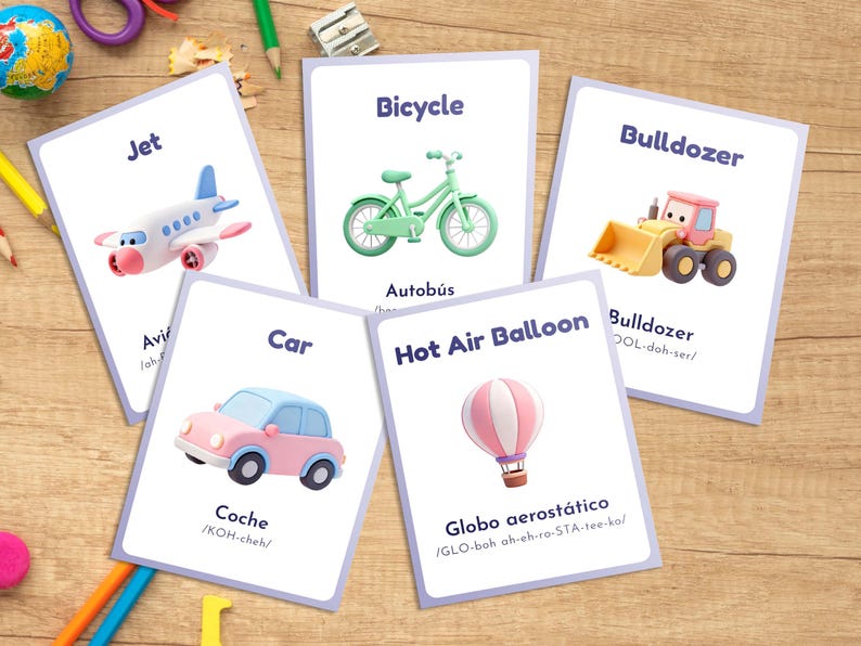 Transportation Bilingual Spanish Flashcards for Kids | Printable ...