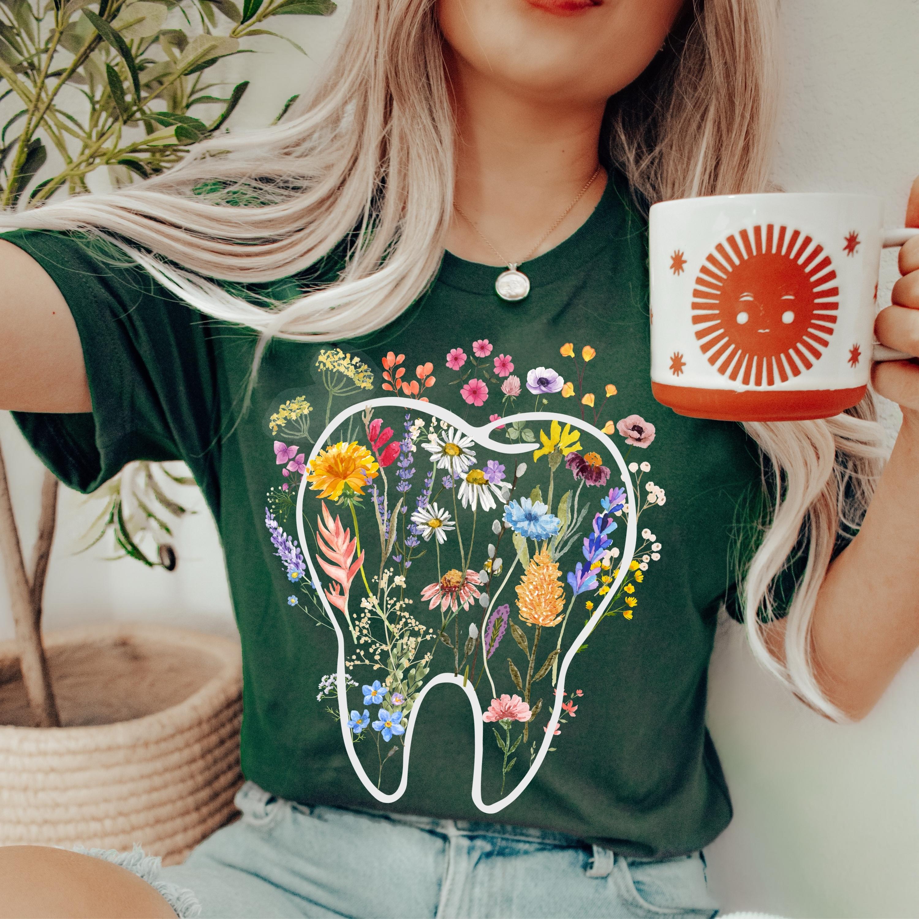 Floral Tooth Shirt,dentist Shirt, Orthodontics, Hygienist Gift, Dentist ...