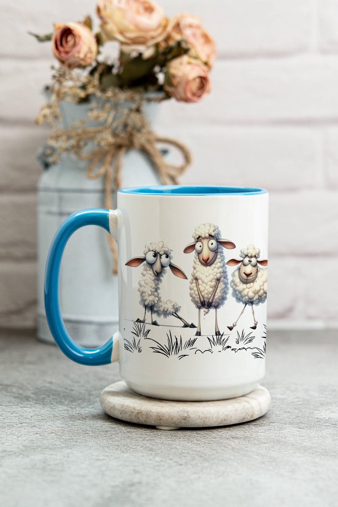Whimsical Sheep Meadow Watercolor Mug, Funny Sheep Coffee Mug, Sheep ...