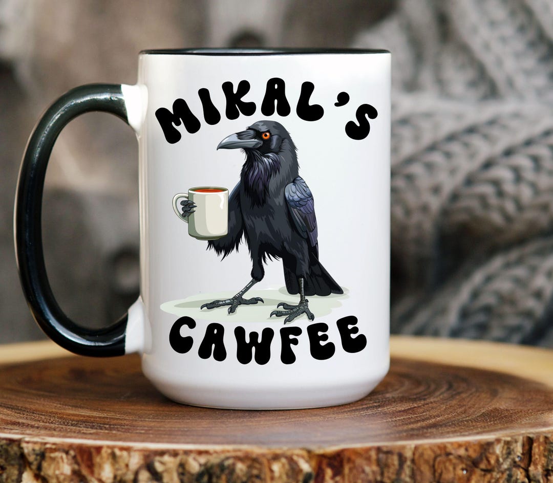 Cawfee Mug, Funny Crow Mug, Adorable Crow Drinking Coffee, Whimsical ...