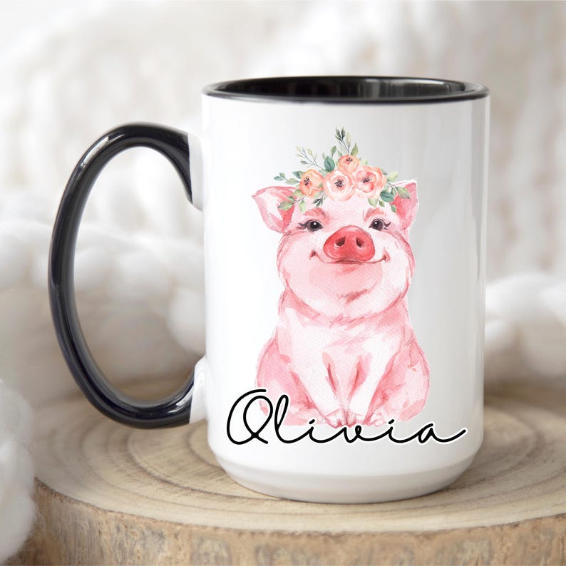 Custom Name Pig Mug, Boho Pig Mug, Personalized Pig Birthday Gift for ...