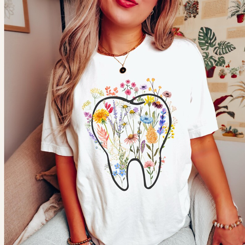 Floral Tooth Shirt,dentist Shirt, Orthodontics, Hygienist Gift, Dentist ...