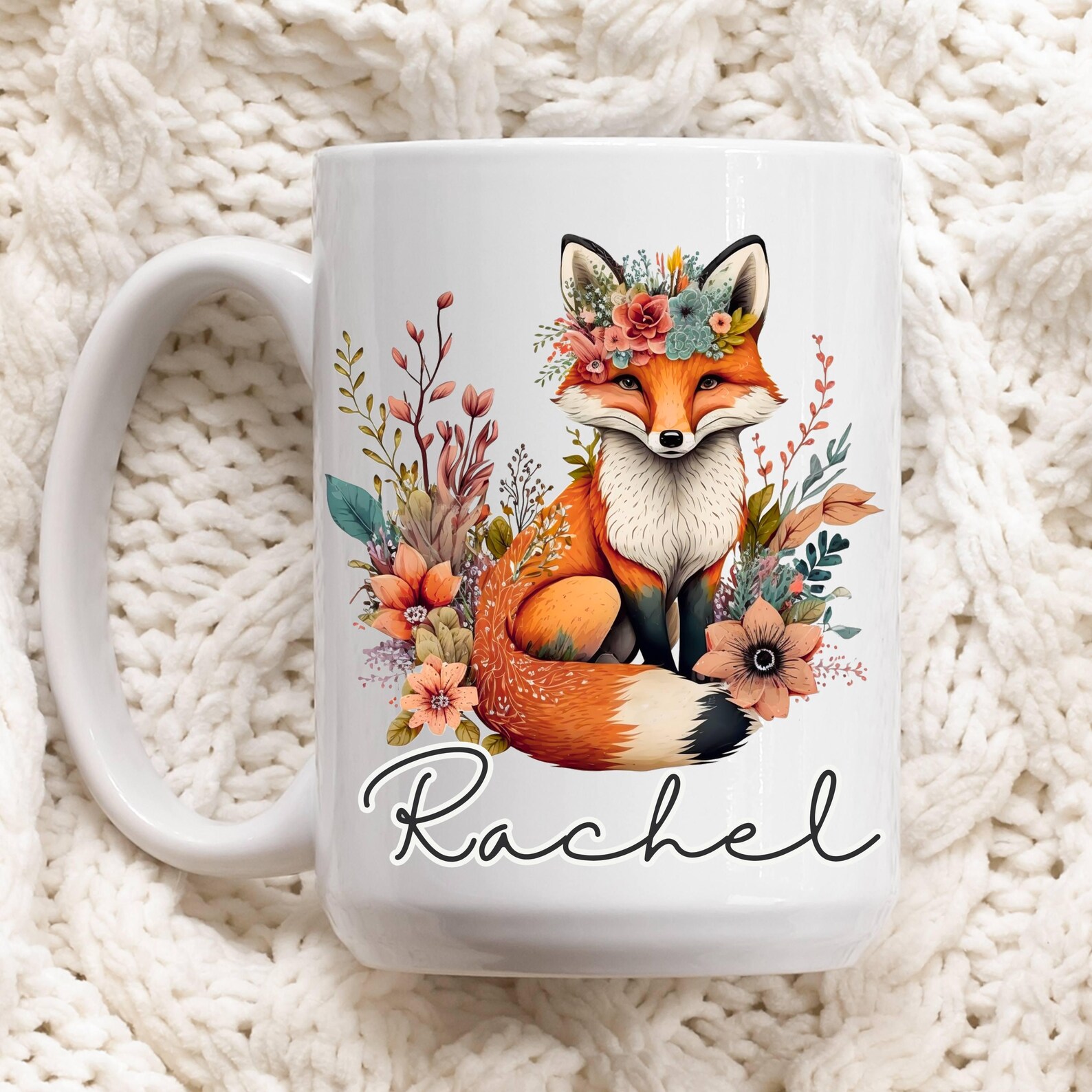 Whimsical Fox Mug, Fox Lover Mug, Floral Fox Coffee Mug, Woodland ...