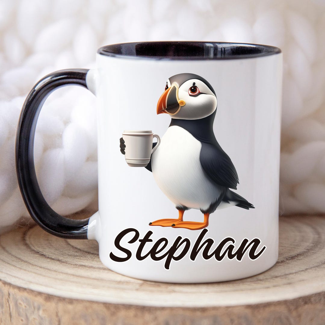 Personalized Puffin Mug, Puffin Coffee Mug, Custom Name Mug, Cute ...
