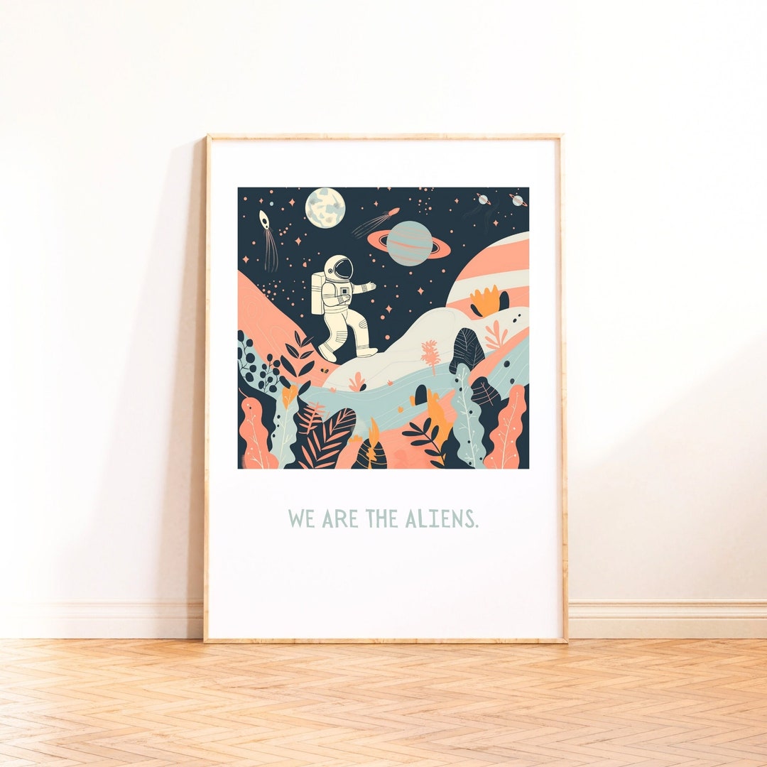 Alien Astronaut Poster, Unique Wood Block Style Sci Fi Poster Art ...