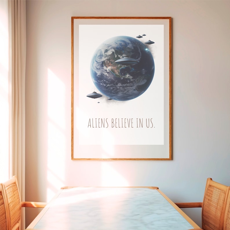 Cute Alien Poster, I Want to Believe Cool Sci Fi ET Poster Art for Gift ...