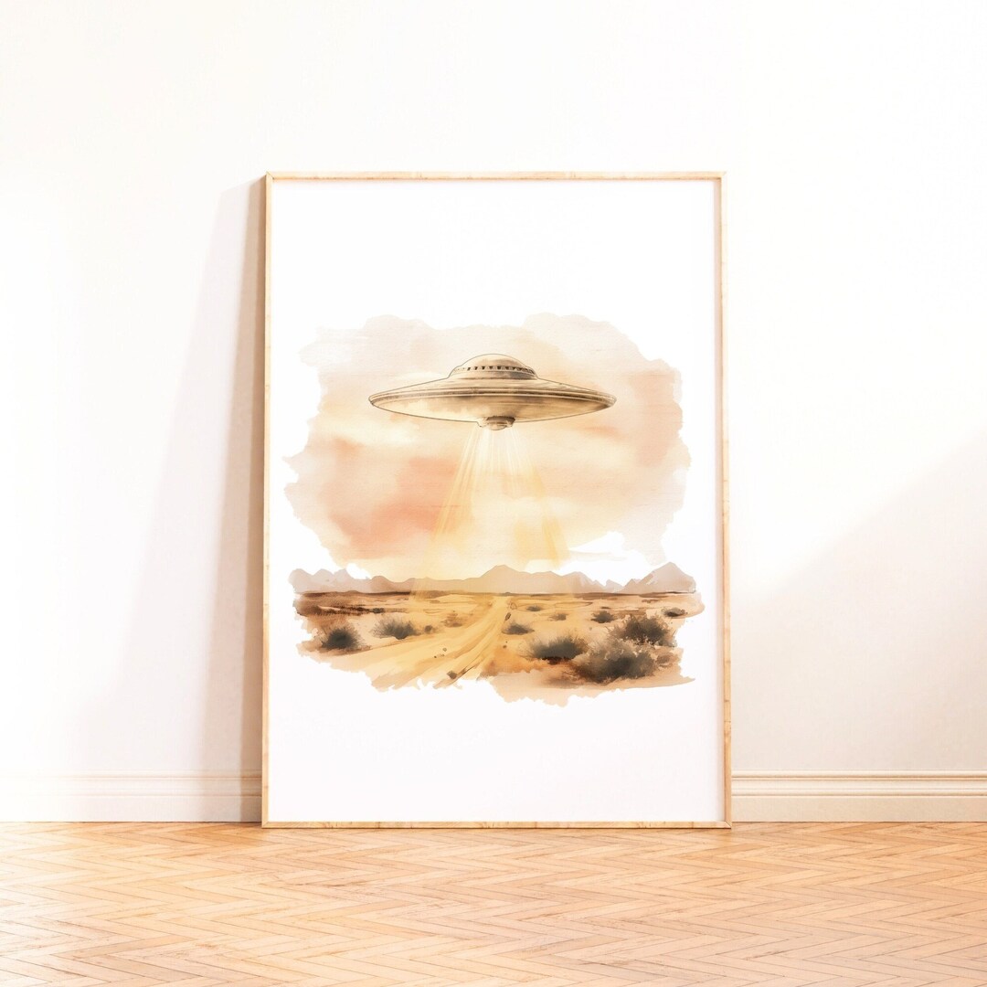 Alien Poster Watercolor, Flying Saucer I Want to Believe Cool Sci Fi ET ...