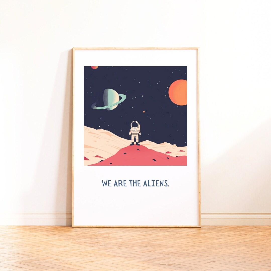 Minimalist Alien Astronaut Poster, Cool Sci Fi Art Print Living Office ...