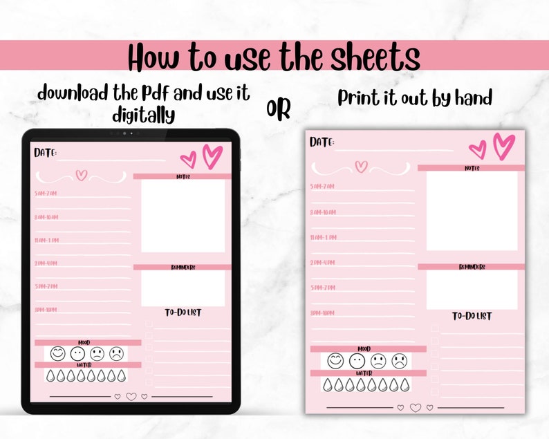 Digital Download Reusable Cute Pink Daily Planner, 2-page Bundle, W/ To ...
