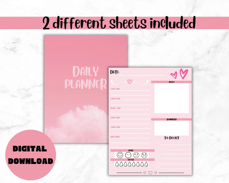Digital Download Reusable Cute Pink Daily Planner, 2-page Bundle, W/ To ...