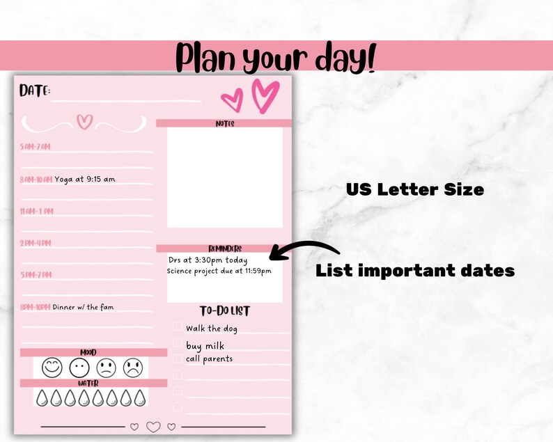 Digital Download Reusable Cute Pink Daily Planner, 2-page Bundle, W/ To ...