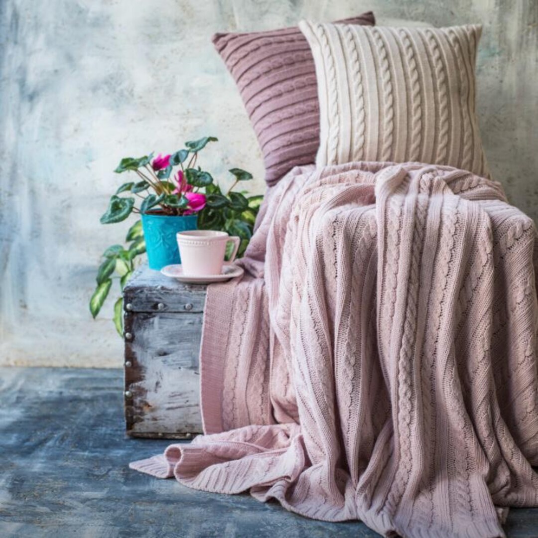 Pink Powder Cable Knit Throw - Classic Comfort for Your Home - Large ...