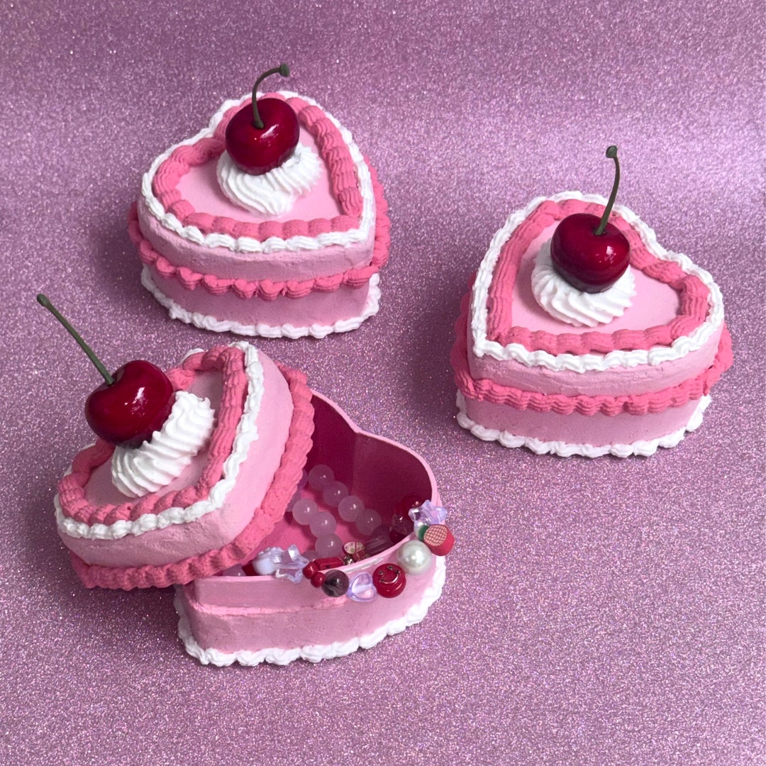 Cute Small Fake Cake Vintage Pink Heart Box With Cherries - Etsy