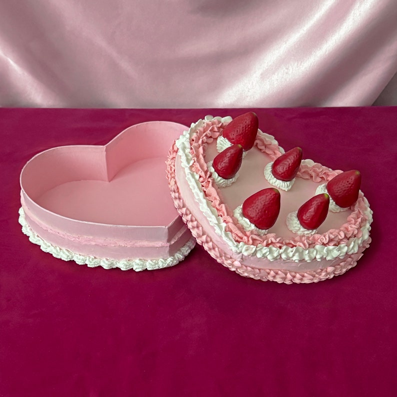 Pink Fake Cake Heart Box With Strawberries - Etsy