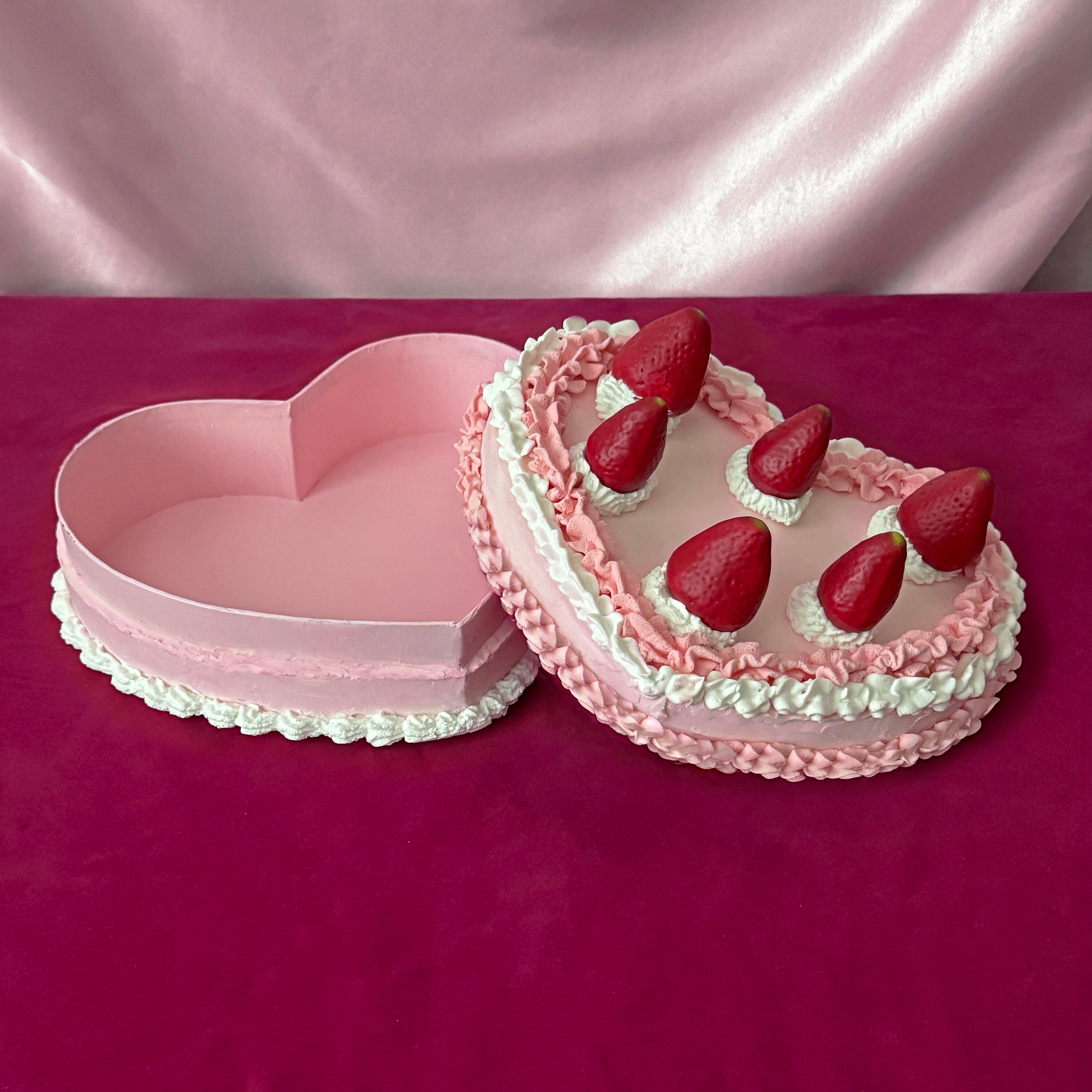 Pink Fake Cake Heart Box With Strawberries - Etsy