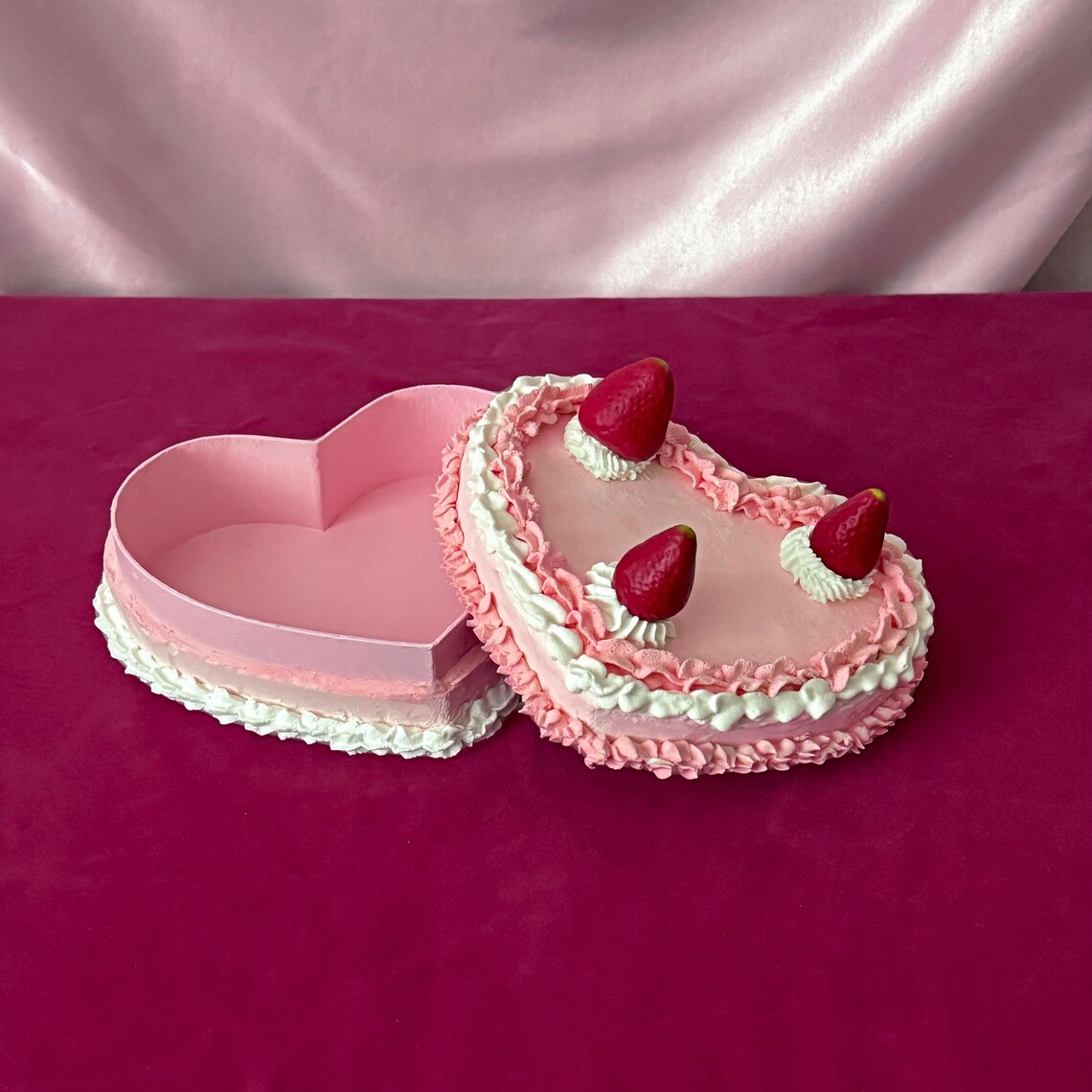 Pink Fake Cake Heart Box With Strawberries - Etsy