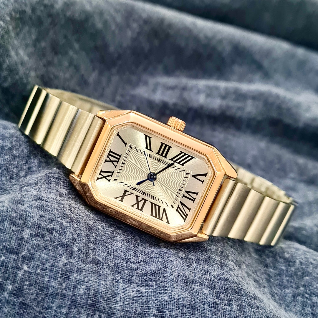 Woman Wrist Watch, Gold Colour Watch, Roman Numeral Dial, White Dial ...