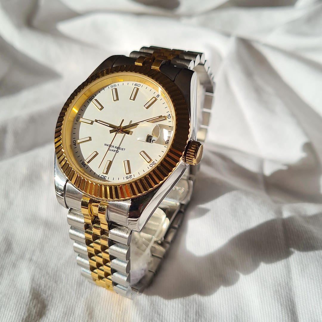 Unisex Wrist Watch, Gold and Silver Colour, Watch With Calendar, Glass ...
