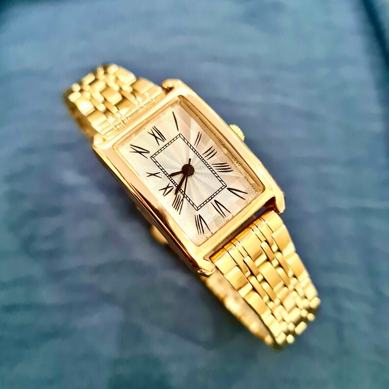Woman Wrist Watch, Gold Colour Watch, Roman Numeral Dial, Rectangle ...