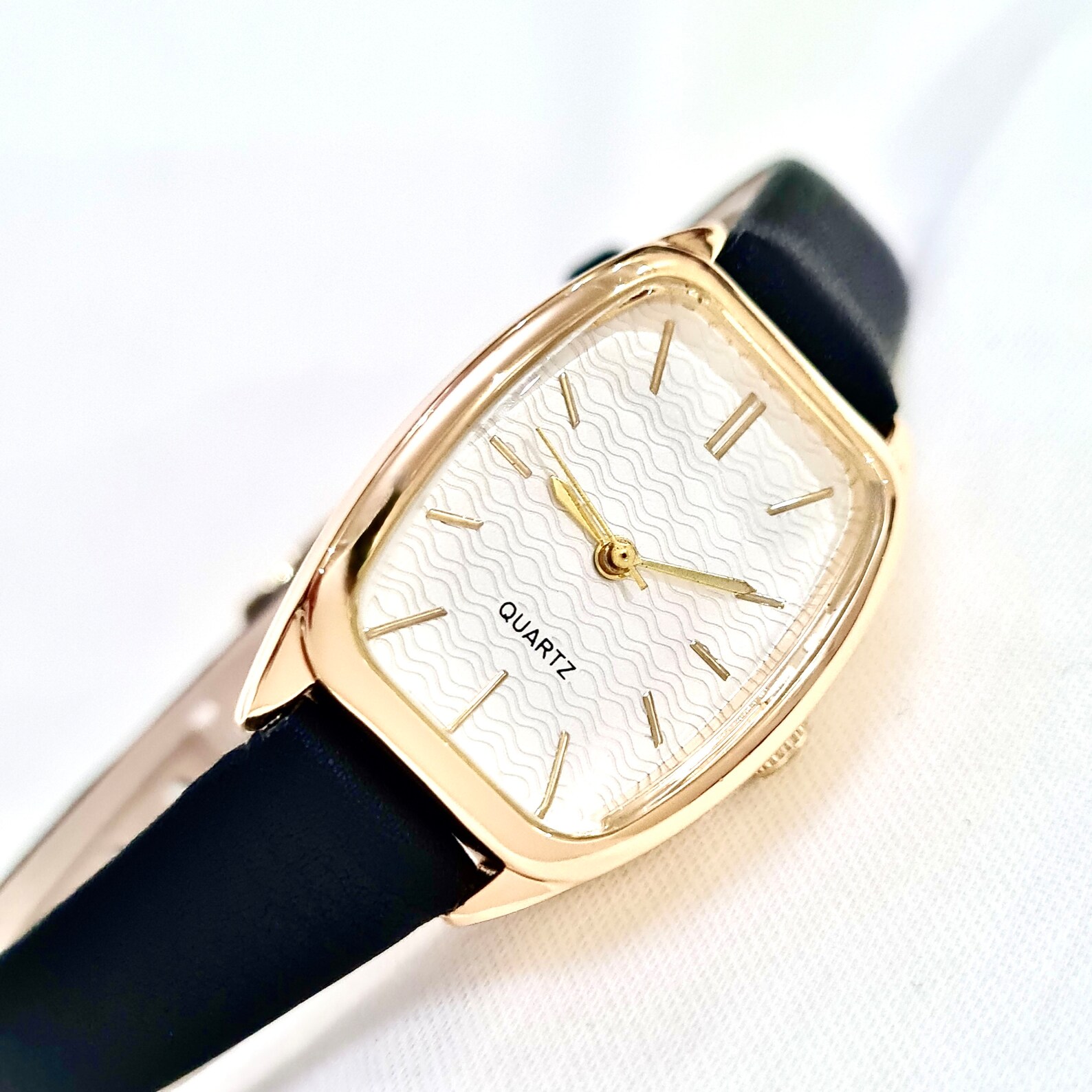 Woman Wrist Watch, Gold Colour Watch, Stick Numeral Dial, Rectangle ...