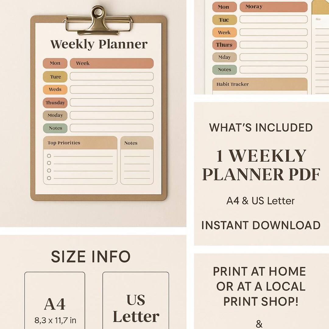 Boho Weekly Planner Printable | A4 & US Letter | Minimal + Colorful ...