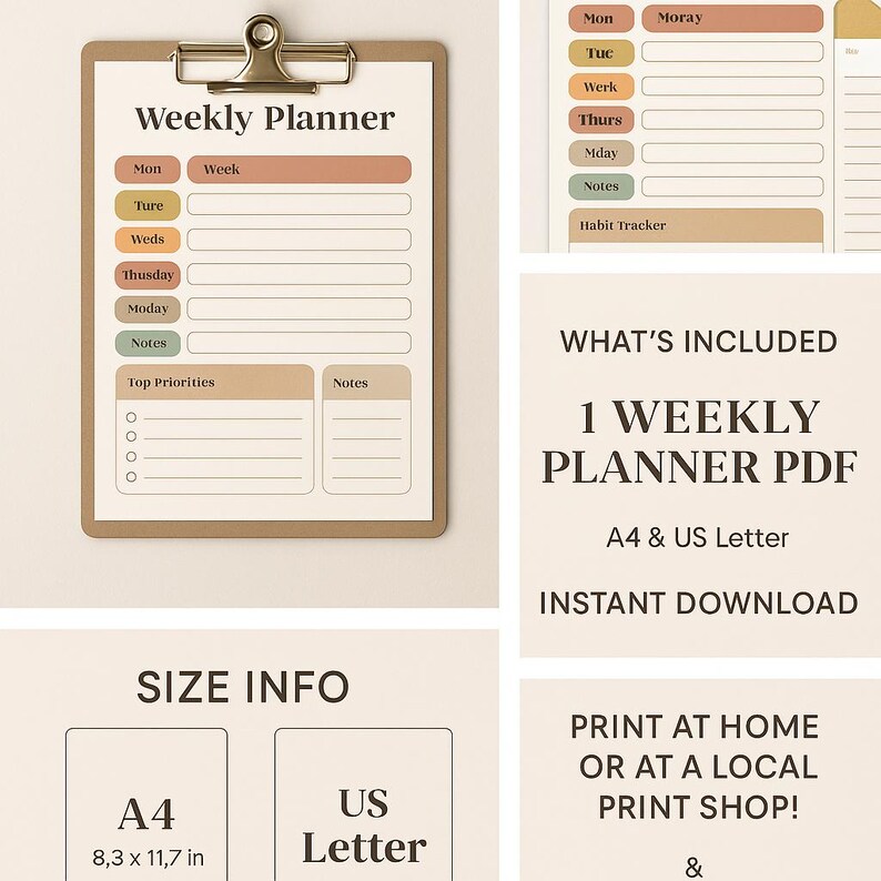 Boho Weekly Planner Printable | A4 & US Letter | Minimal + Colorful ...